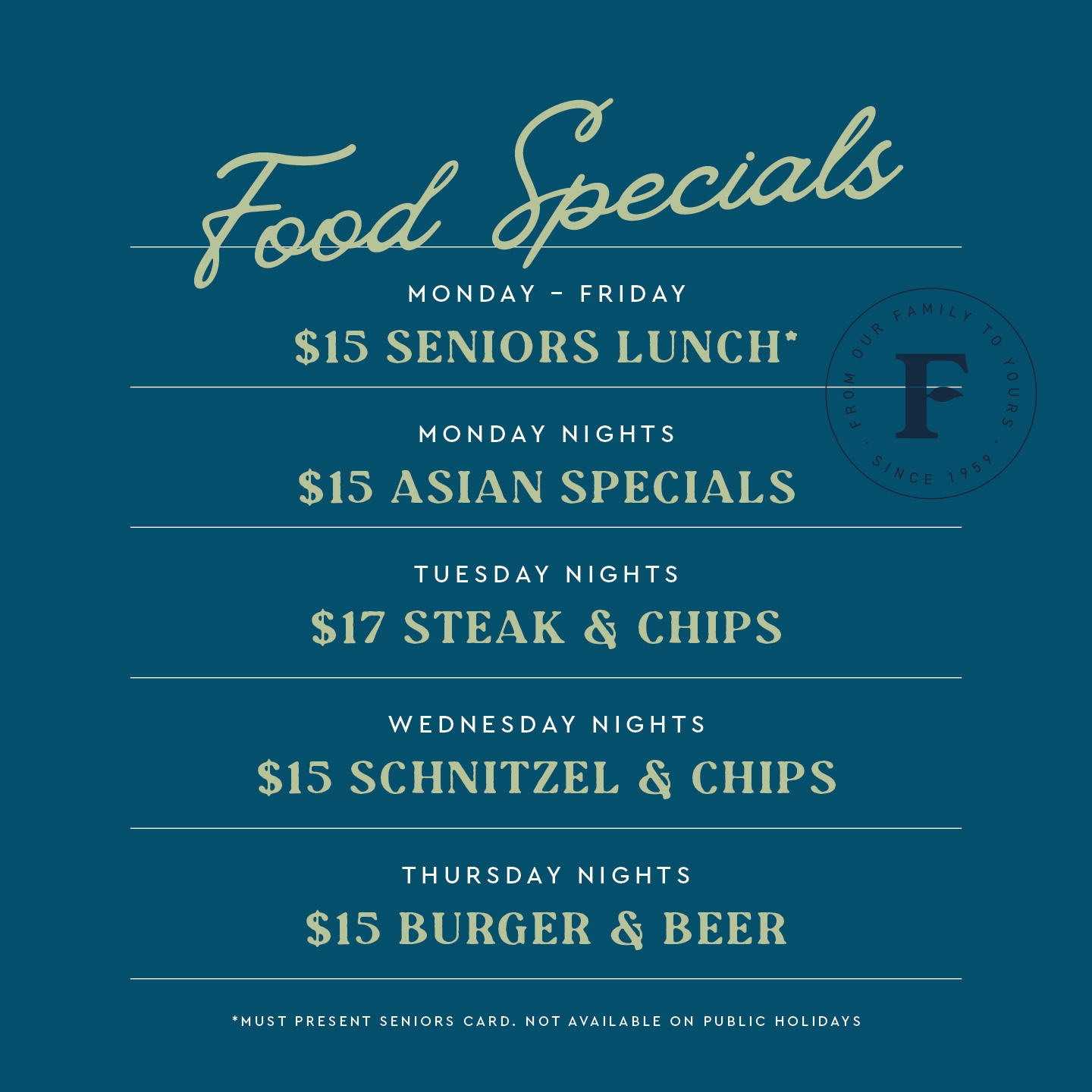 Weekly Food Specials | Forestville RSL Club | What's On